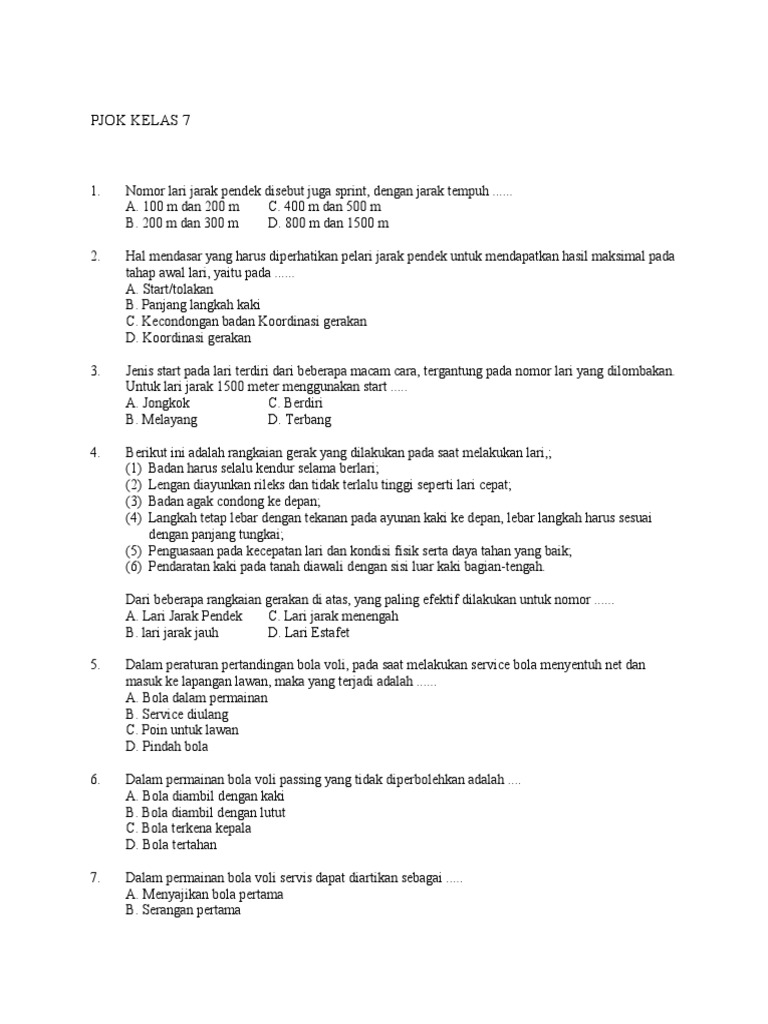 Pjok 20 Soal Tambahan KLS 7 | PDF