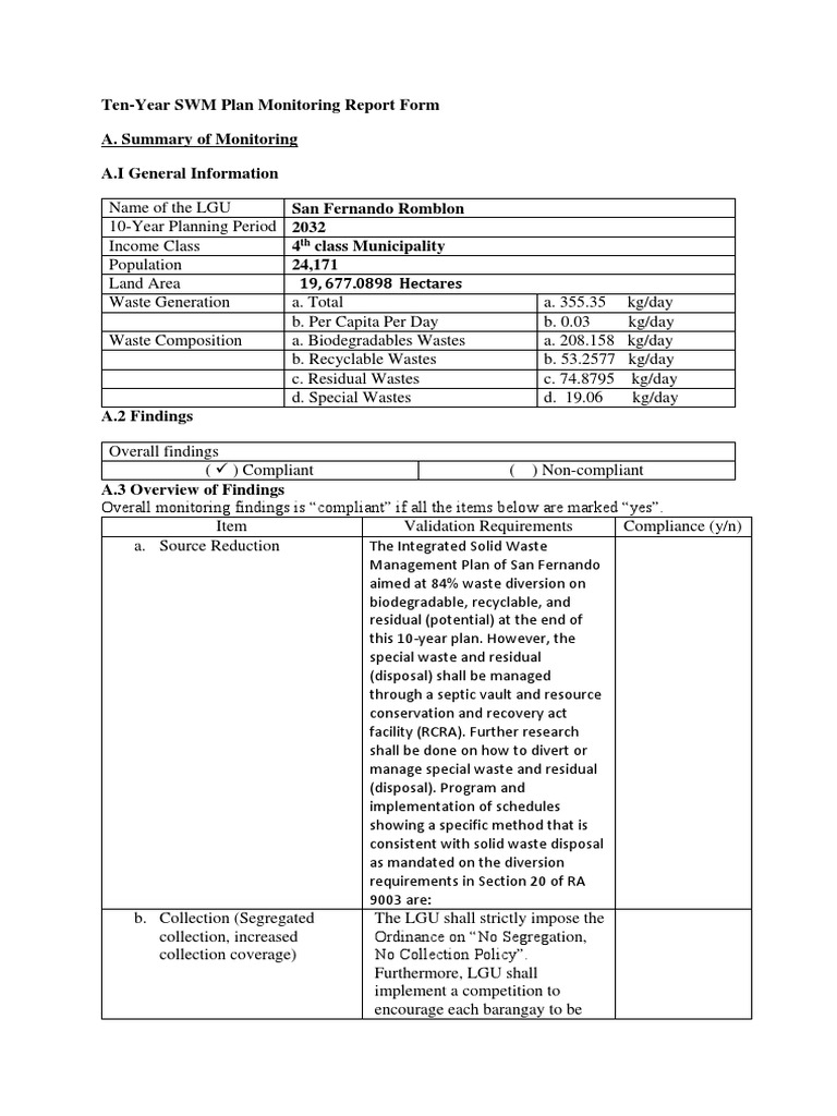 10 Yr. SWMP Monitoring Form Blank | PDF | Waste Management | Waste