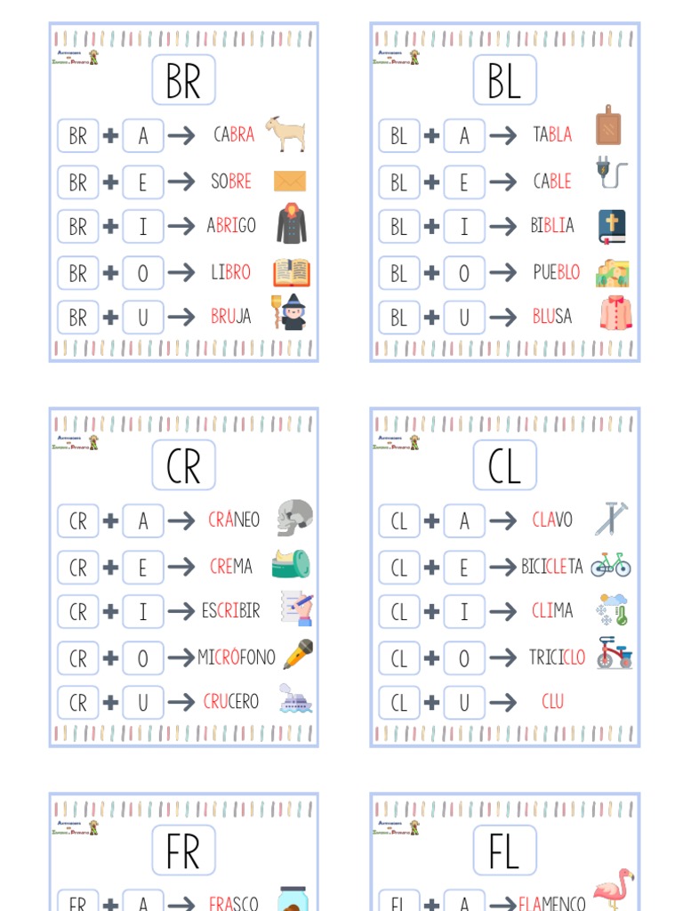 Silabario de Sílabas Trabadas para Niños | PDF | Estudios de idiomas ...
