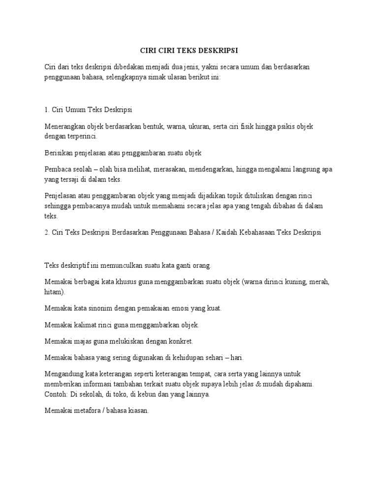 Ciri Ciri Teks Deskripsi Pdf
