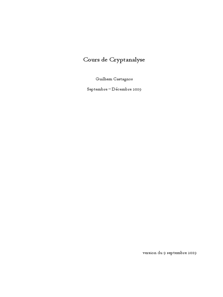 Cours Cryptanalyse | PDF | Cryptanalyse | Âge de l'information