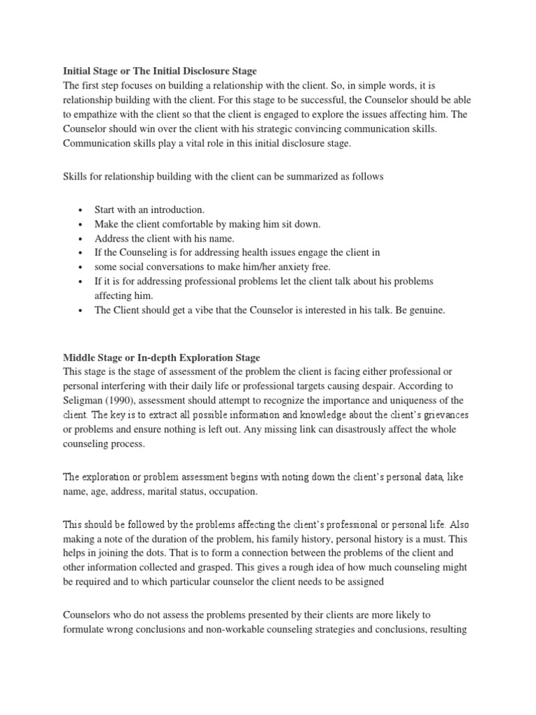 Initial Stage or The Initial Disclosure Stage | PDF | Counseling ...
