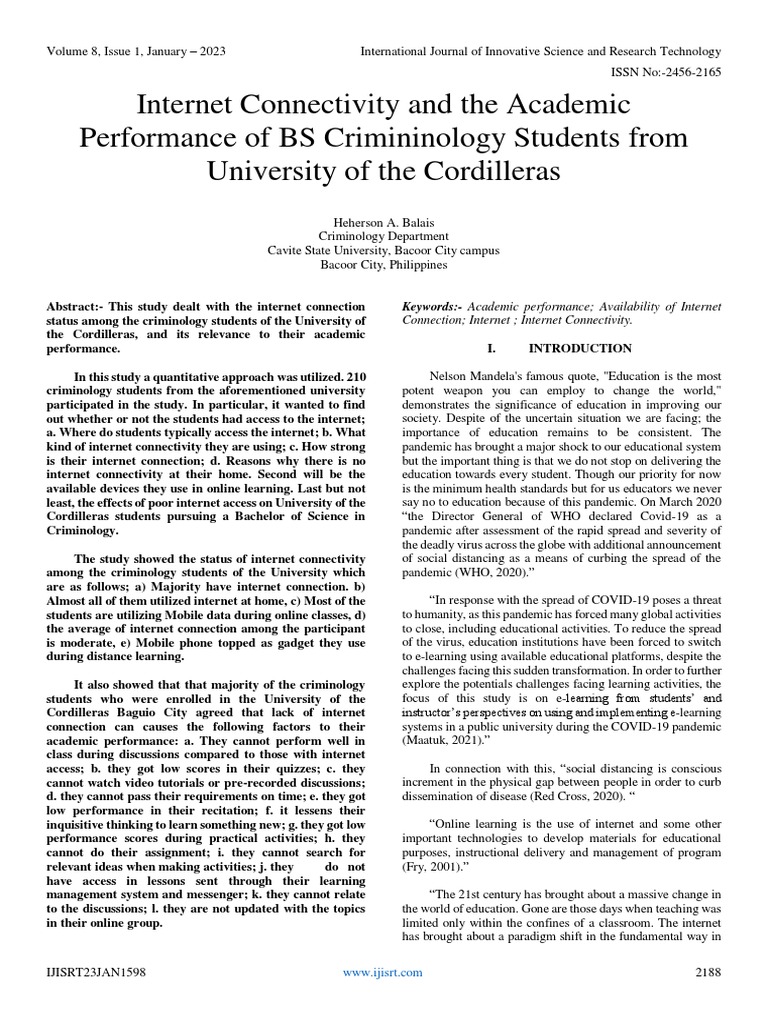 Internet Connectivity and The Academic Performance of BS Crimininology ...