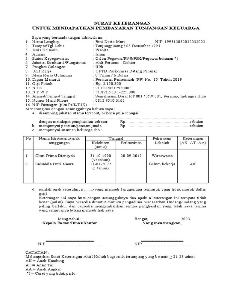 Blanko Model C 2023 RINI | PDF