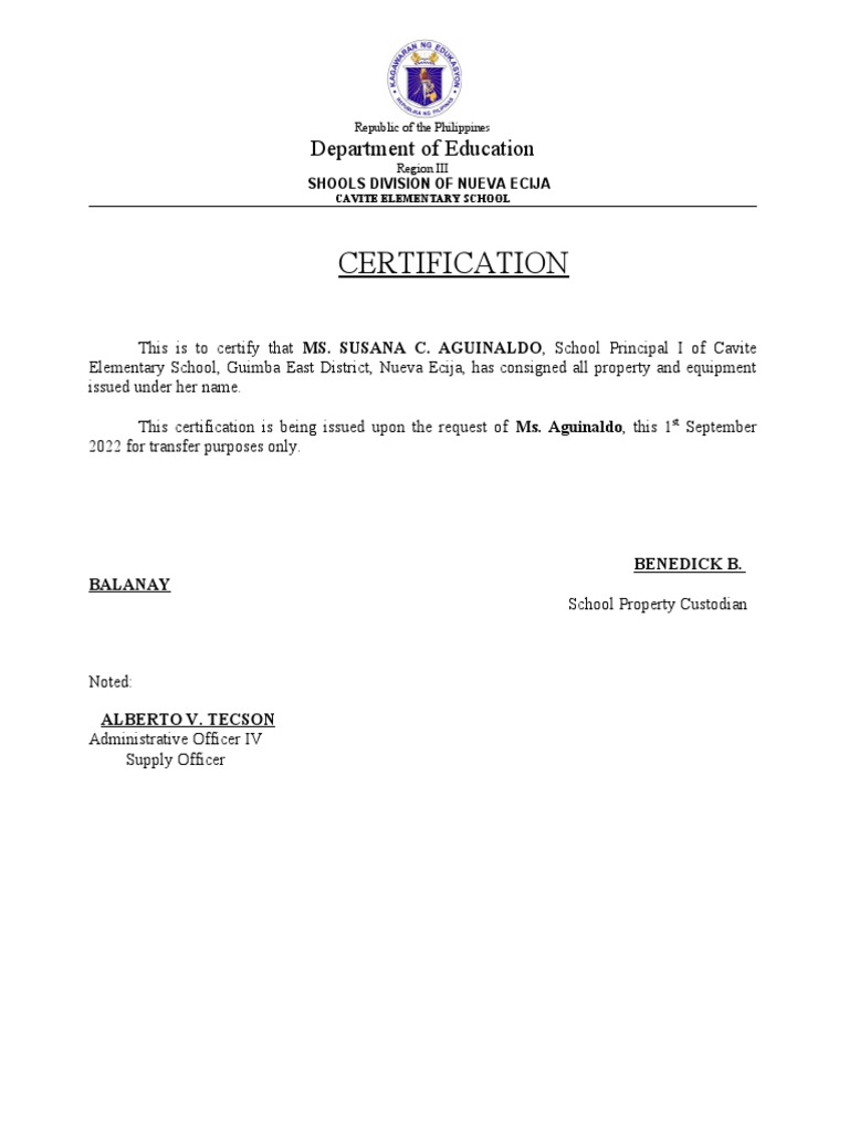 Cert. of Turn Over Cancellation 1 | PDF