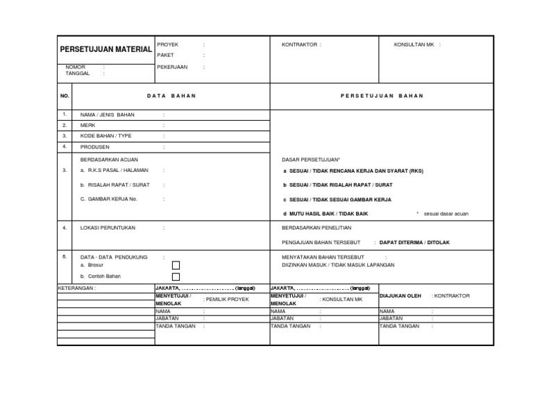 Formulir Persetujuan Material Proyek | PDF | Teknologi & Rekayasa