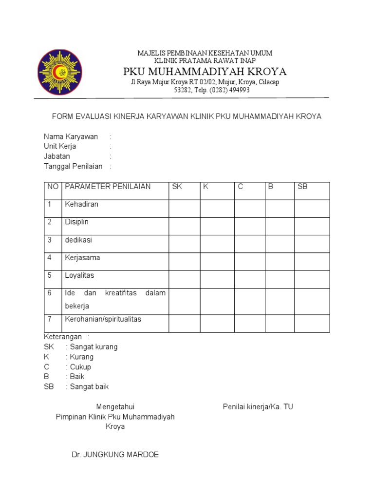 Form Evaluasi Kinerja Karyawan PKU | PDF