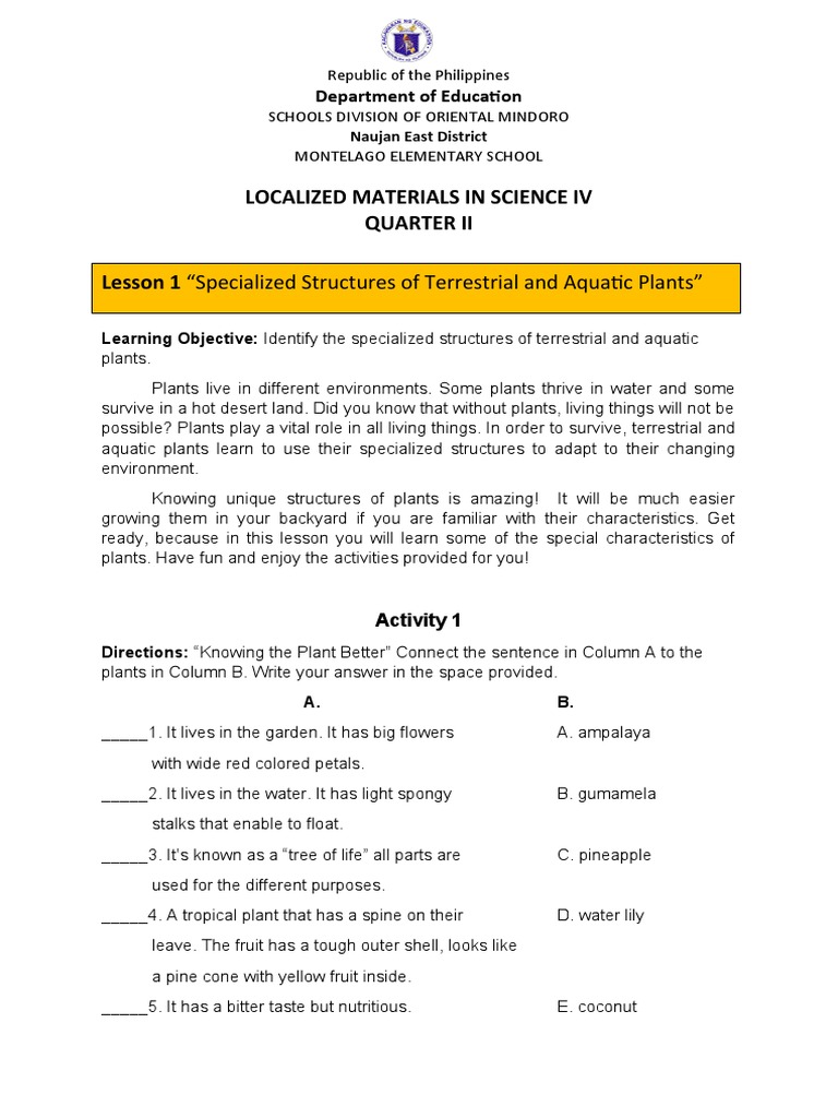 Contextualized Science q2 | PDF | Plants | Leaf