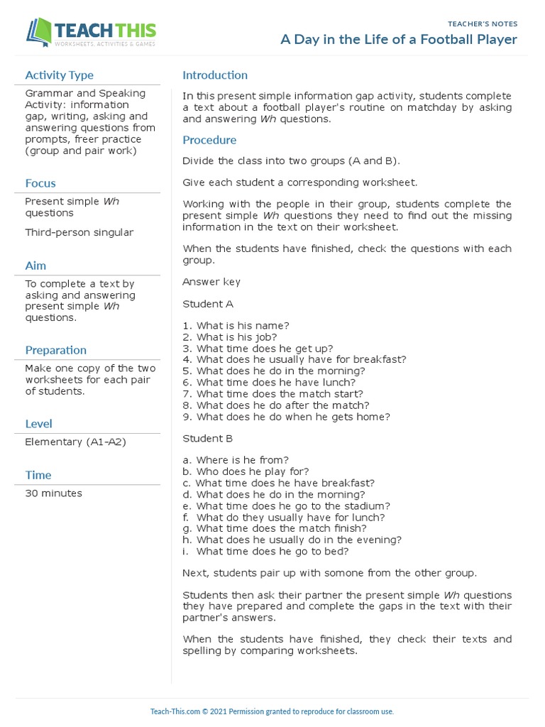 A Day in The Life of A Football Player | PDF | Linguistics