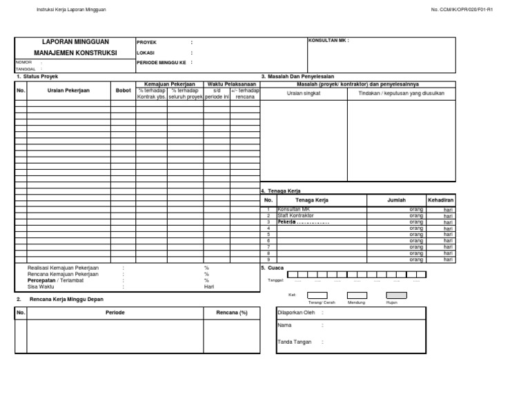 Form Laporan Mingguan | PDF