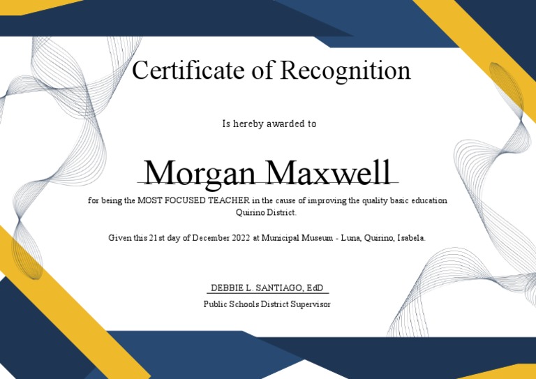 Blue and Yellow Minimalist Employee of The Month Certificate | PDF