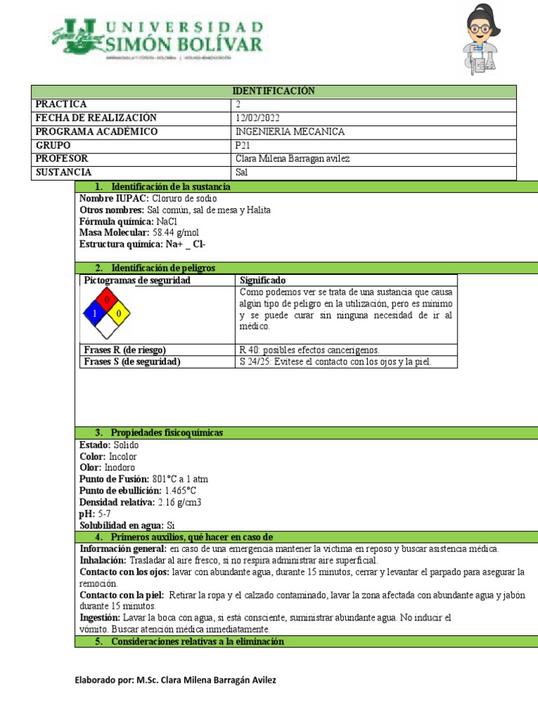 Ficha de Seguridad SAL DE MESA | PDF | Agua | sal