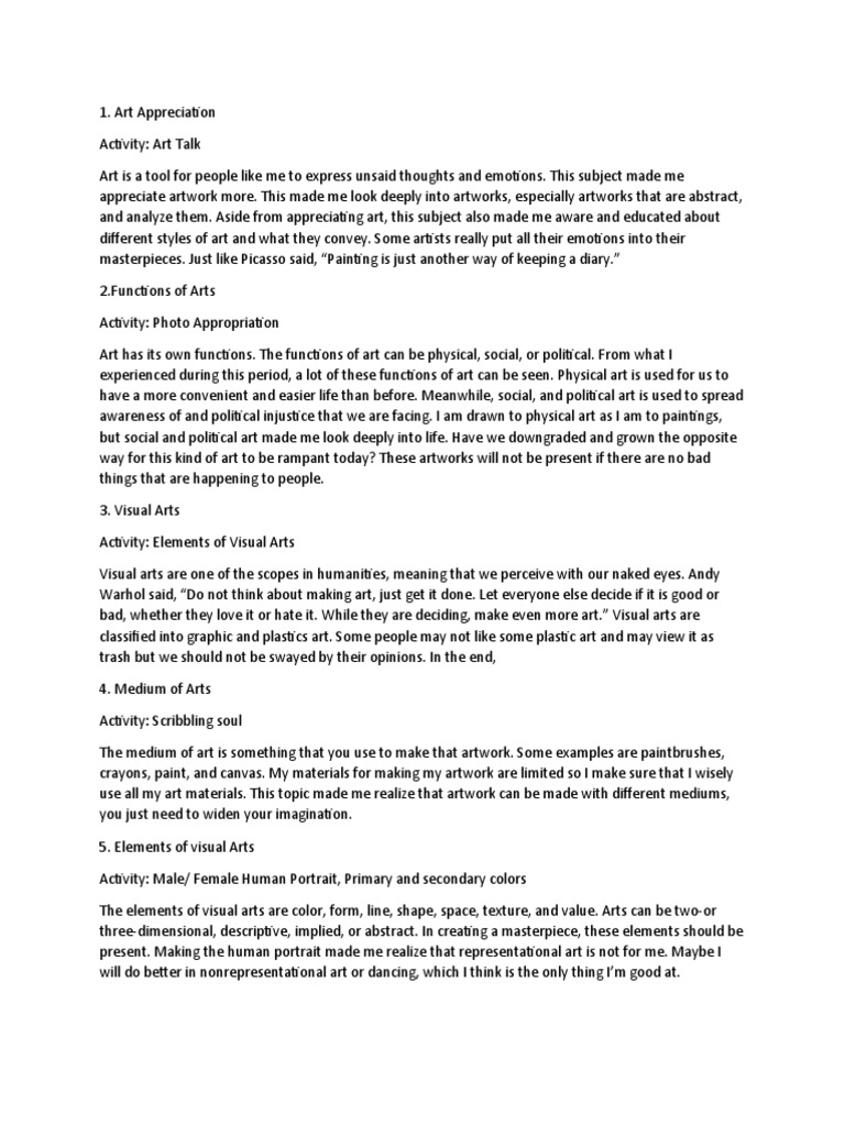 Arts Appreciation | PDF | Paintings | The Arts