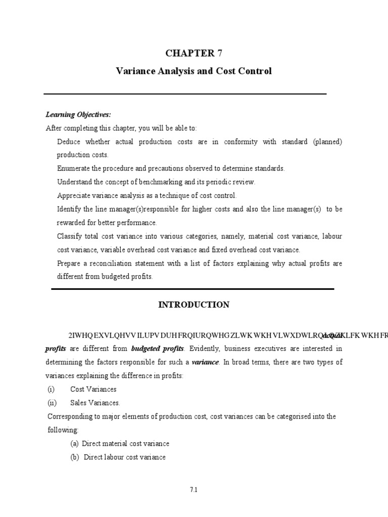 CH - 7 - Variance Analysis and Cost Control | PDF | Profit (Economics) | Cost Accounting