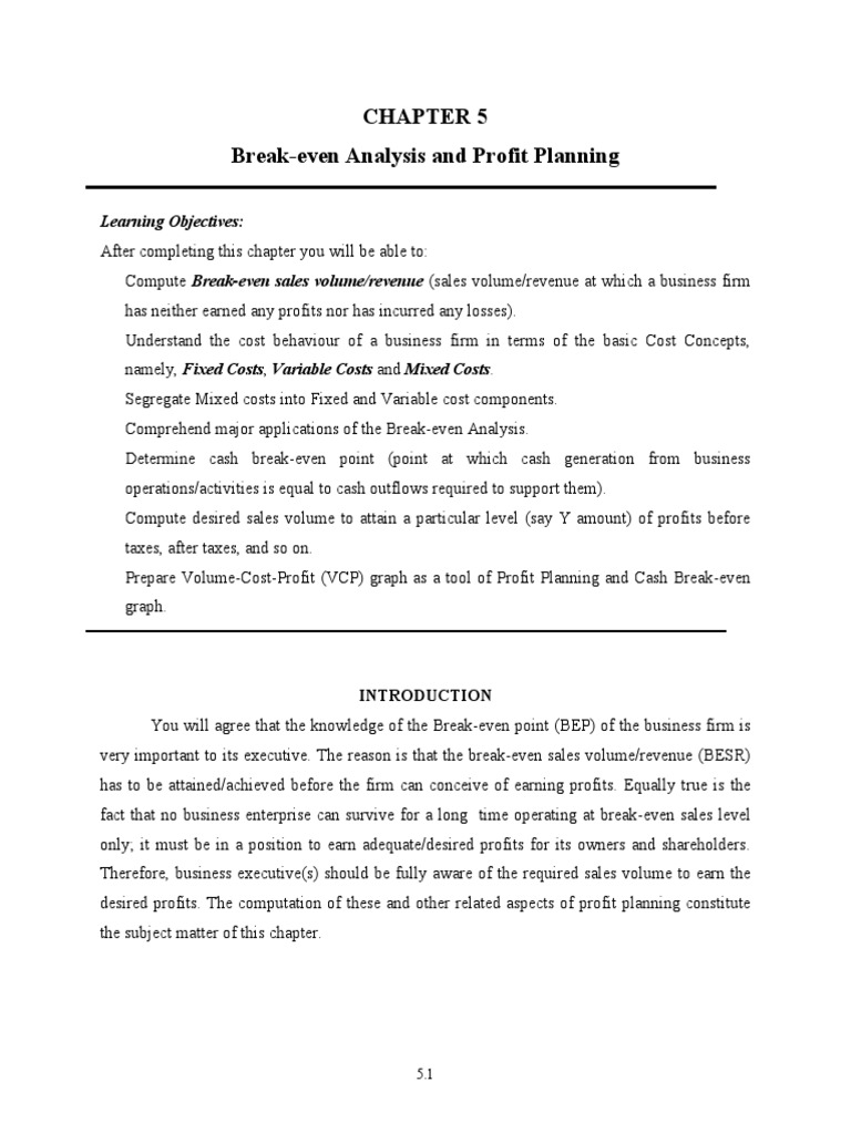 CH - 5 - Break Even Analysis | PDF | Business | Business Economics