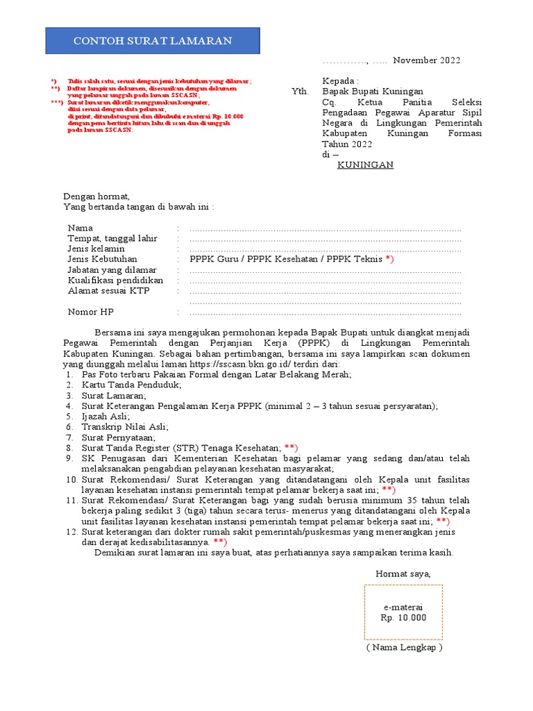 Format Surat Lamaran-Pppk-2022 | PDF