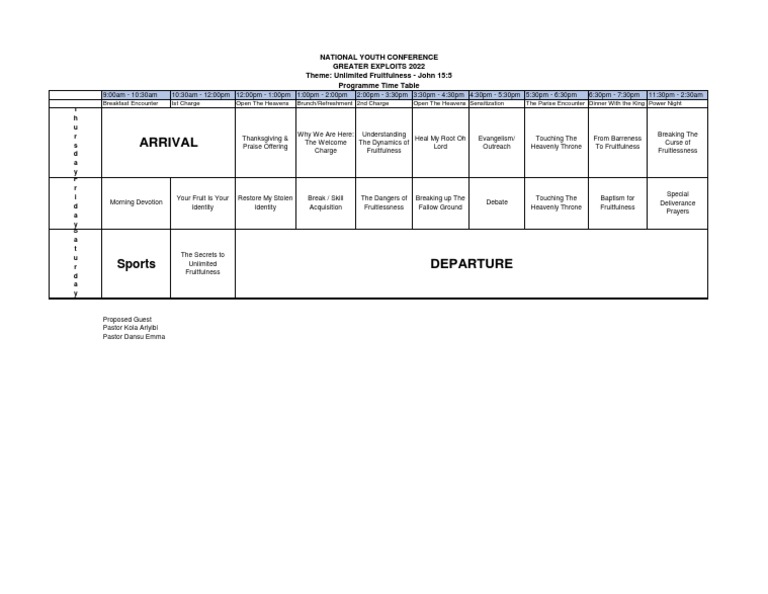Proposed Program Structure For 2022 Greater Exploits | PDF