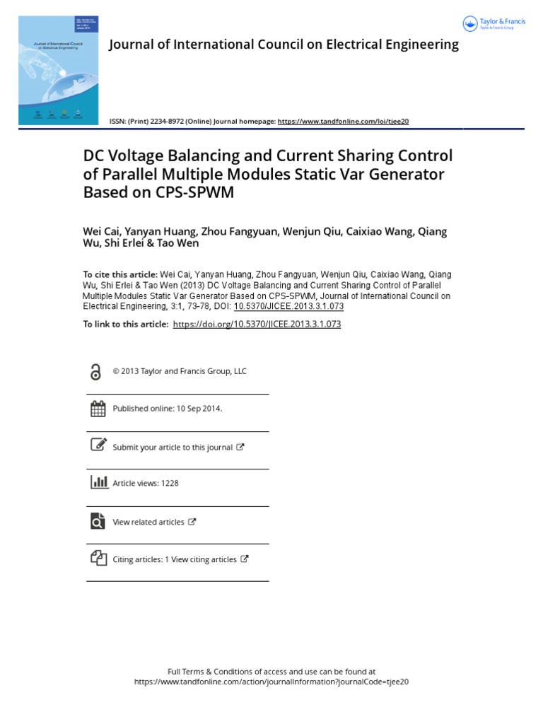 DC Voltage Balancing and Current Sharing Control of Parallel Multiple Modules Static Var ...