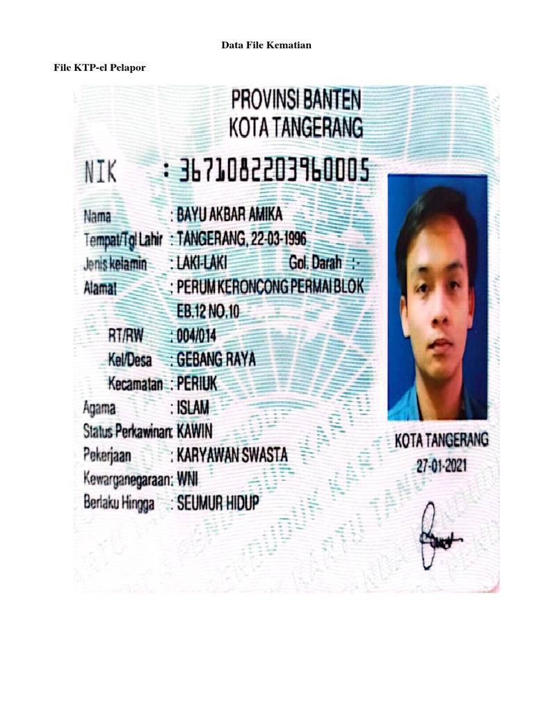 Data File Kematian File KTP-el Pelapor | PDF | Hukum
