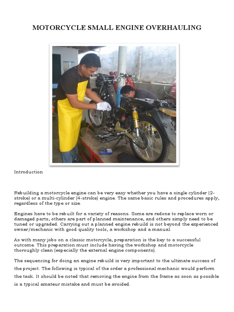 MSE Module 2 MOTORCYCLE SMALL ENGINE OVERHAULING | PDF | Clutch | Engines