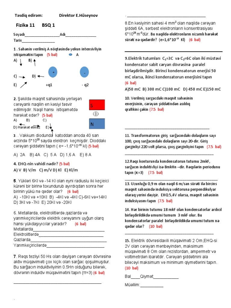 Fizika 11 - BSQ 1 | PDF