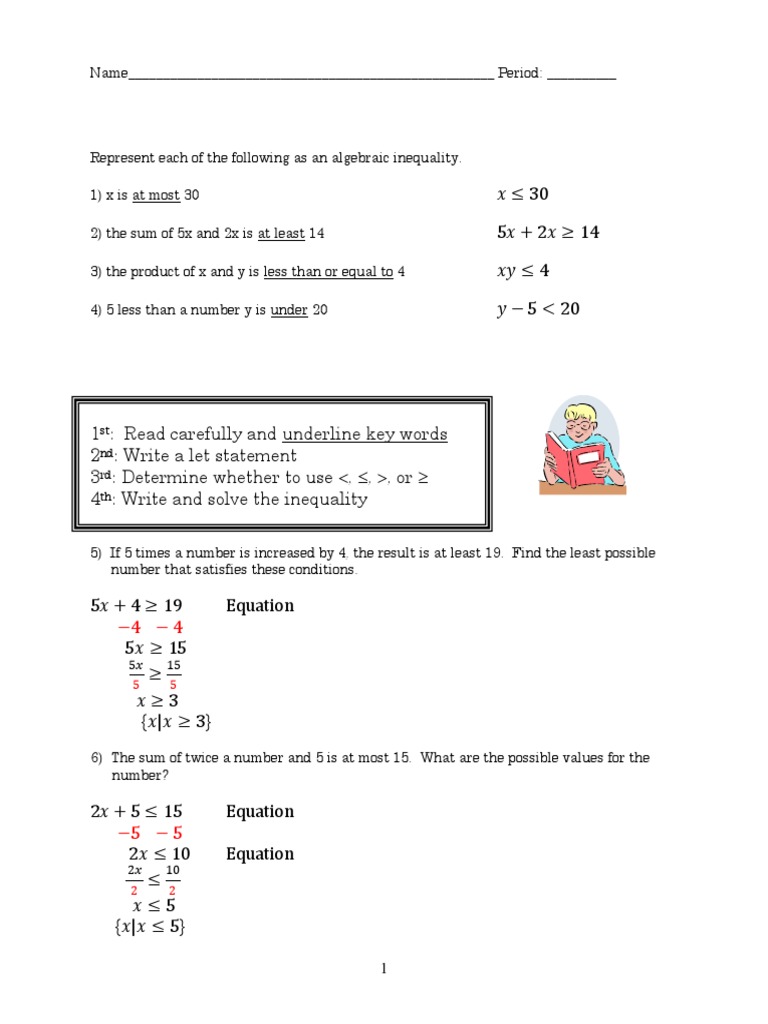 Inequality Word Problem Solutions | PDF | Inequality (Mathematics ...