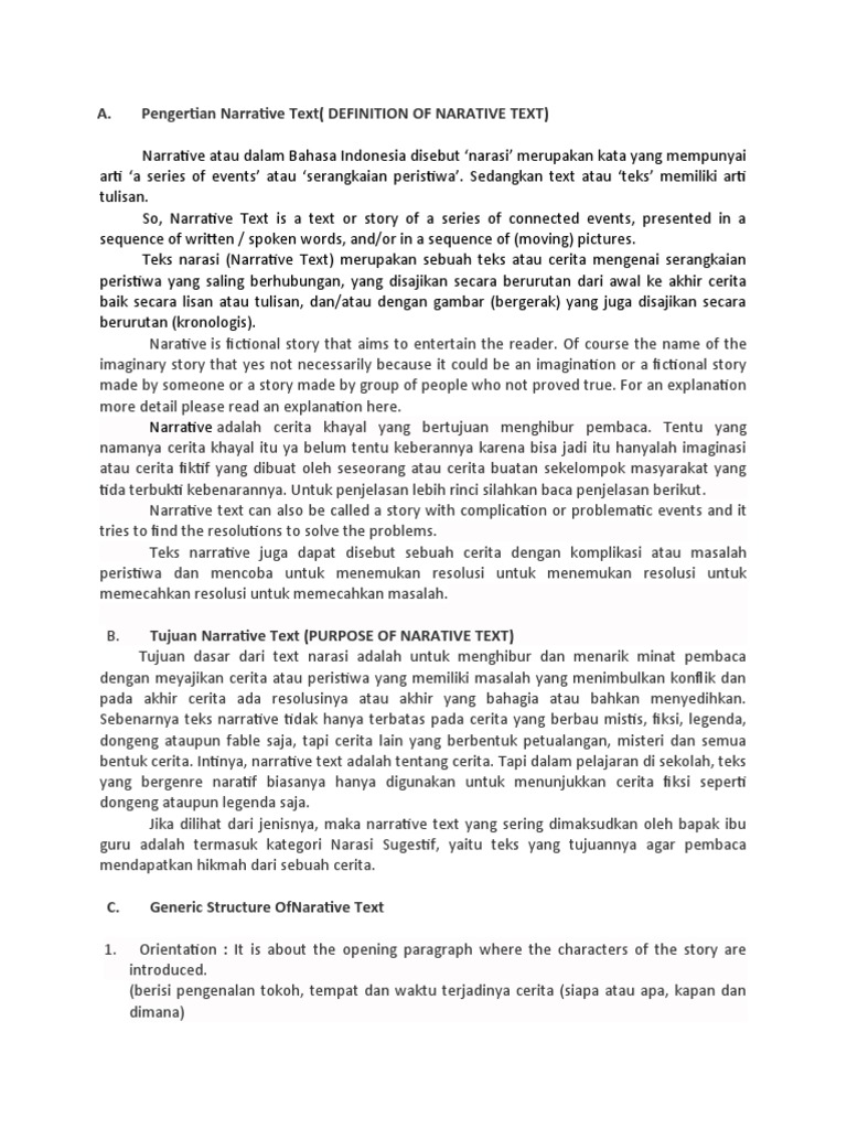 A. Pengertian Narrative Text (DEFINITION OF NARATIVE TEXT) | PDF