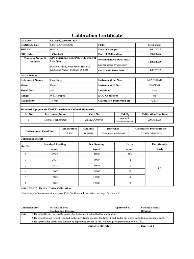 U 5753 Centrifuge 17300 | PDF | Calibration | Metrology