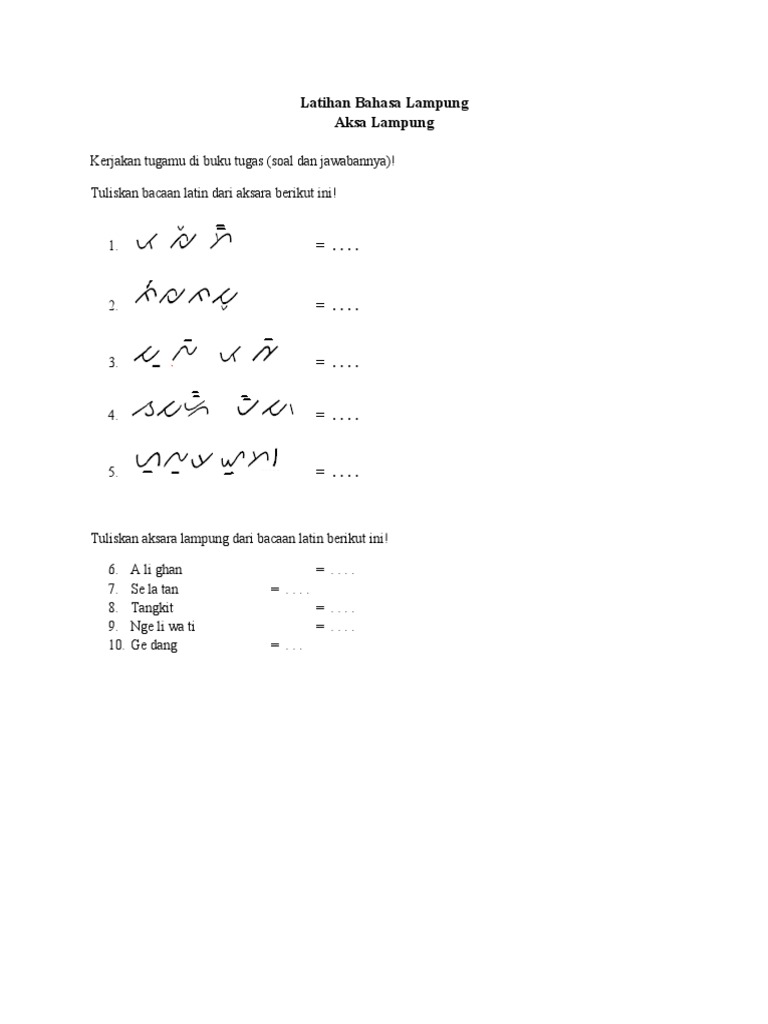 Latihan Bahasa Lampung (Aksara Lampung) | PDF