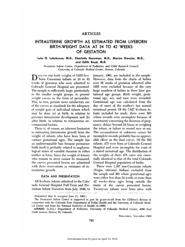 Lubchenco Et Al 1963 | PDF | Women's Health | Health Sciences