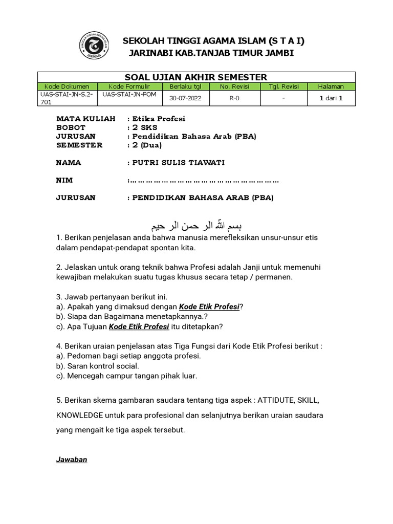 Soal Uas Pba Etika Profesi | PDF | Karier & Perkembangan