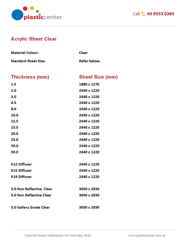 Acrylic Sheet Clear | PDF | Poly(Methyl Methacrylate) | Equipment