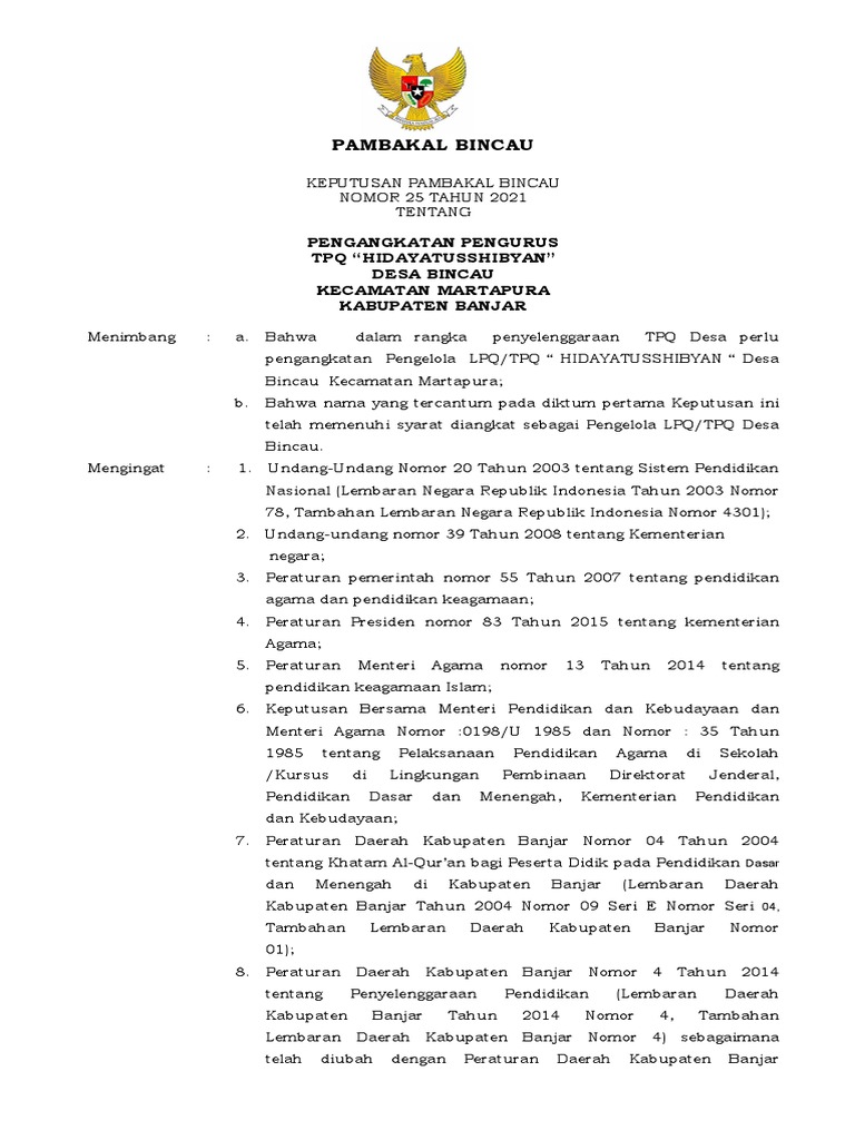 SK Pengurus TPA 2022 | PDF