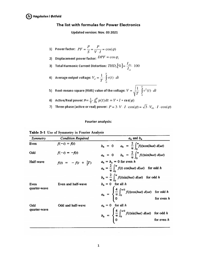 Final Power Electronics Formulas List | PDF | Rectifier | Electrical ...