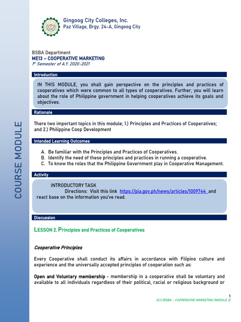 Week 1 Module 2 Principles and Practices of Cooperatives | PDF | Cooperative | Economies