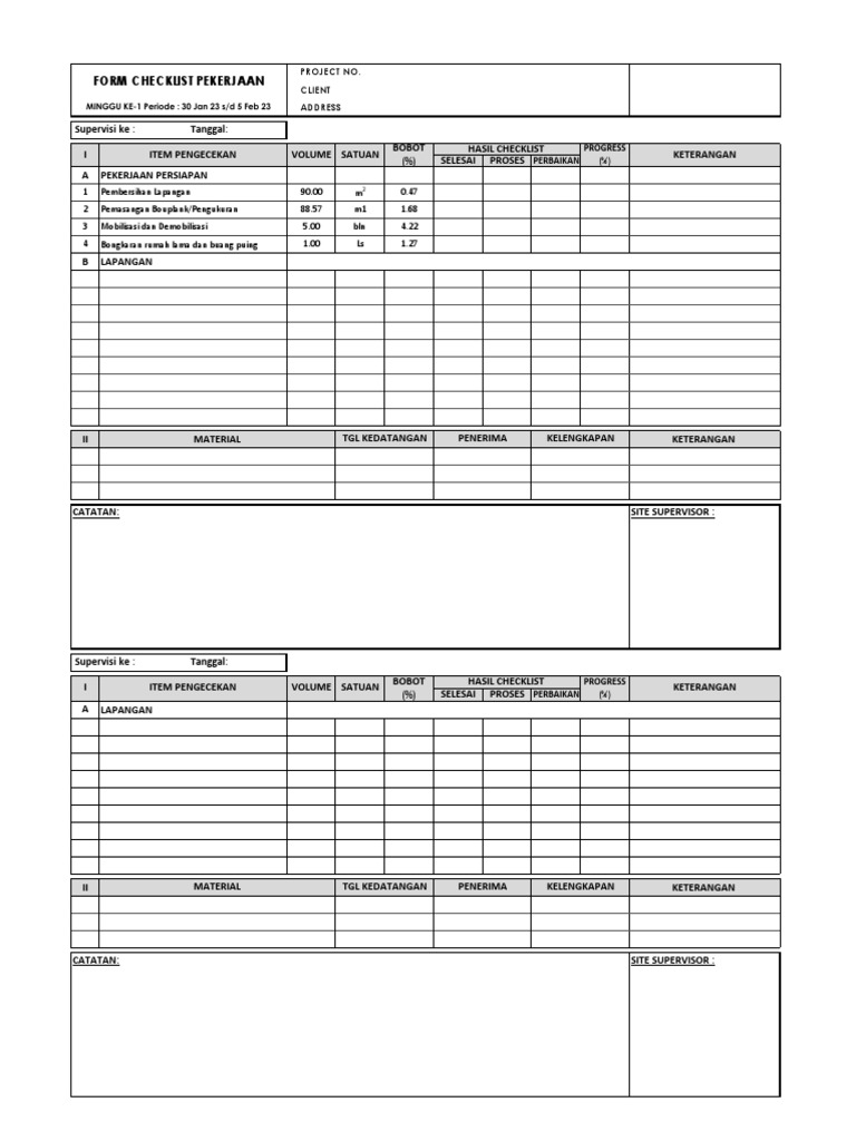 Checklist Pekerjaan | PDF