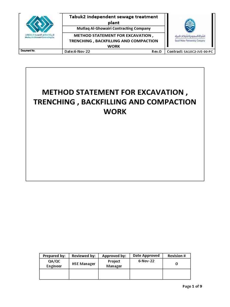 Method of Statement For Excavation, Trenching, Backfilling & Compaction ...