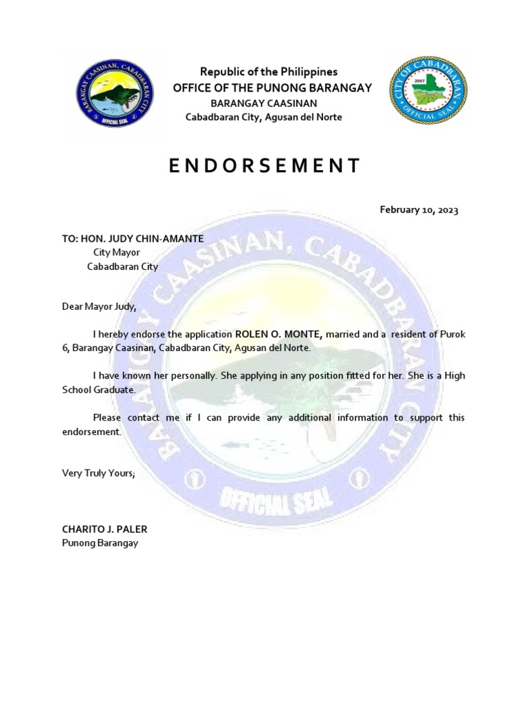 Endorsement Letter | PDF