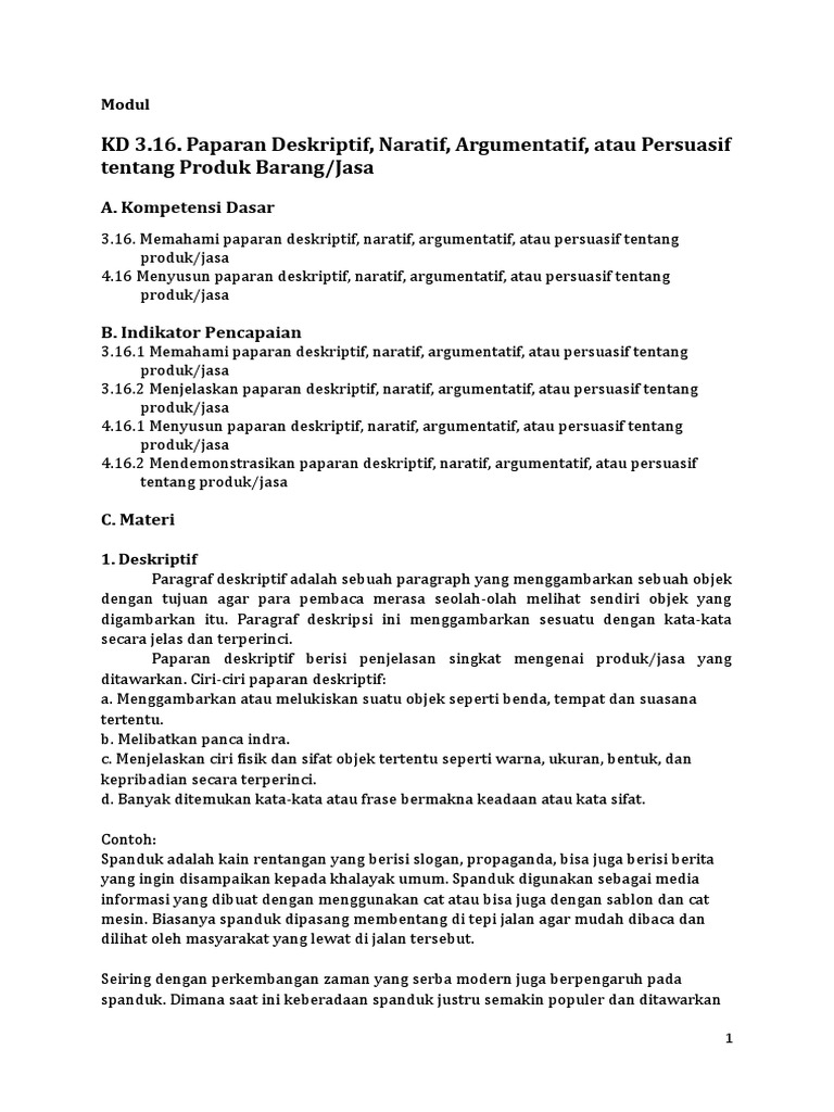 Paparan Jasa Produk: Deskripsi dan Argumentasi | PDF | Karier ...