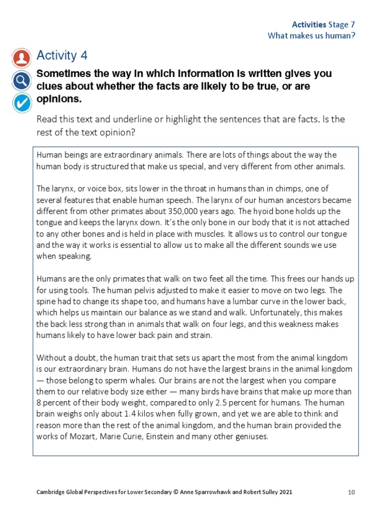 Activity Worksheet - What Makes Us Human | PDF