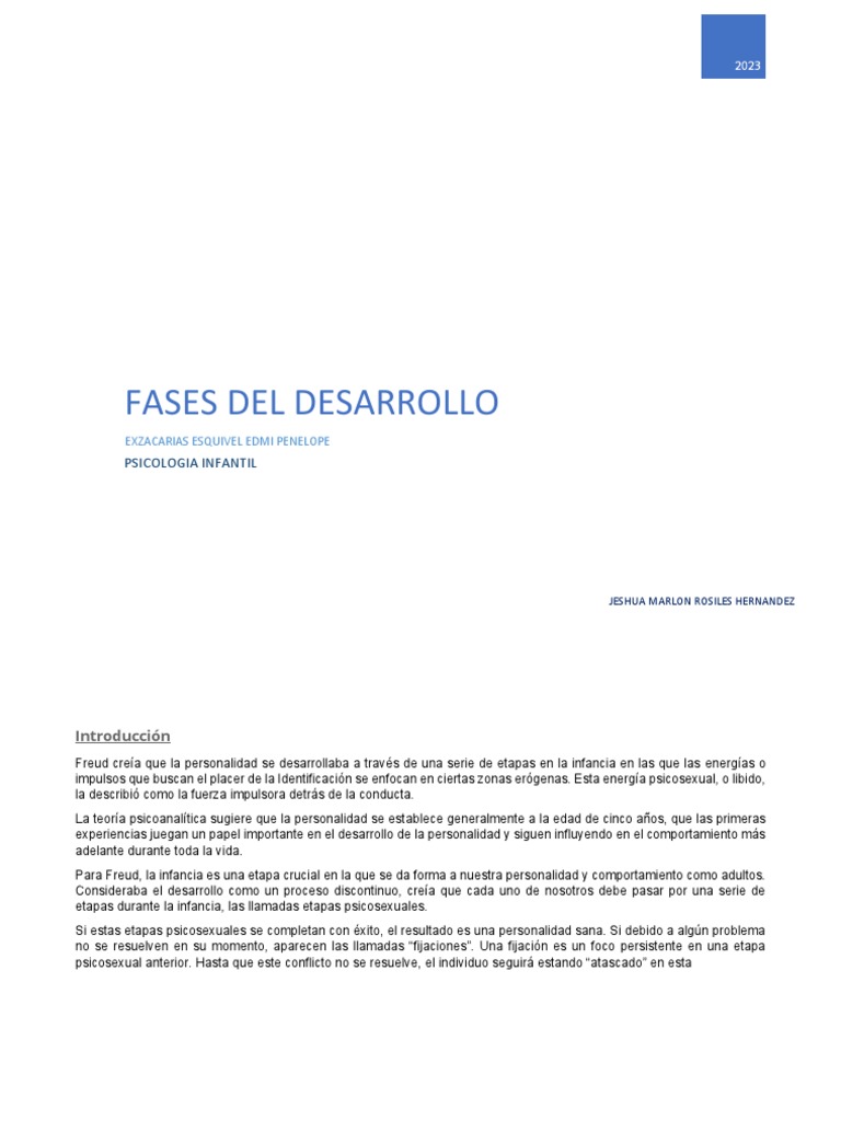 Tabla Fases Psicosexuales Freud | Descargar gratis PDF | Complejo de ...