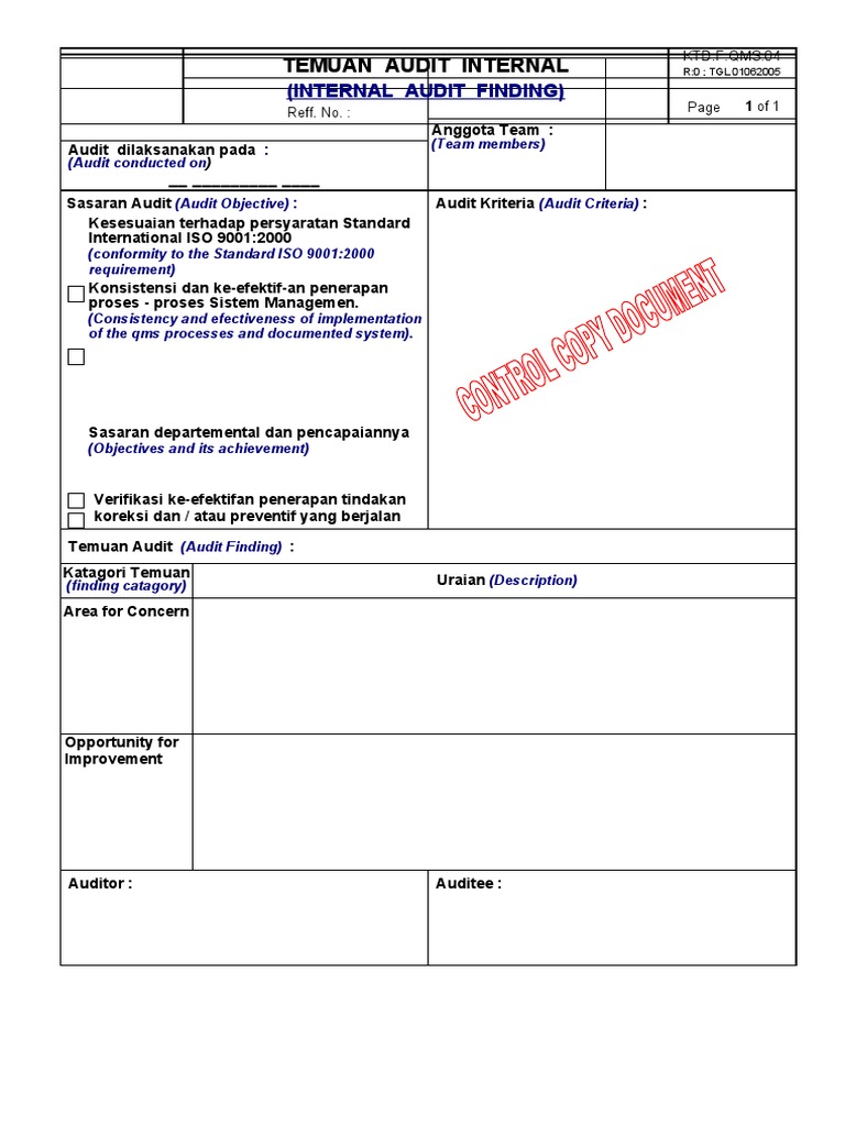 Temuan Audit Internal ISO 9001:2000 | PDF