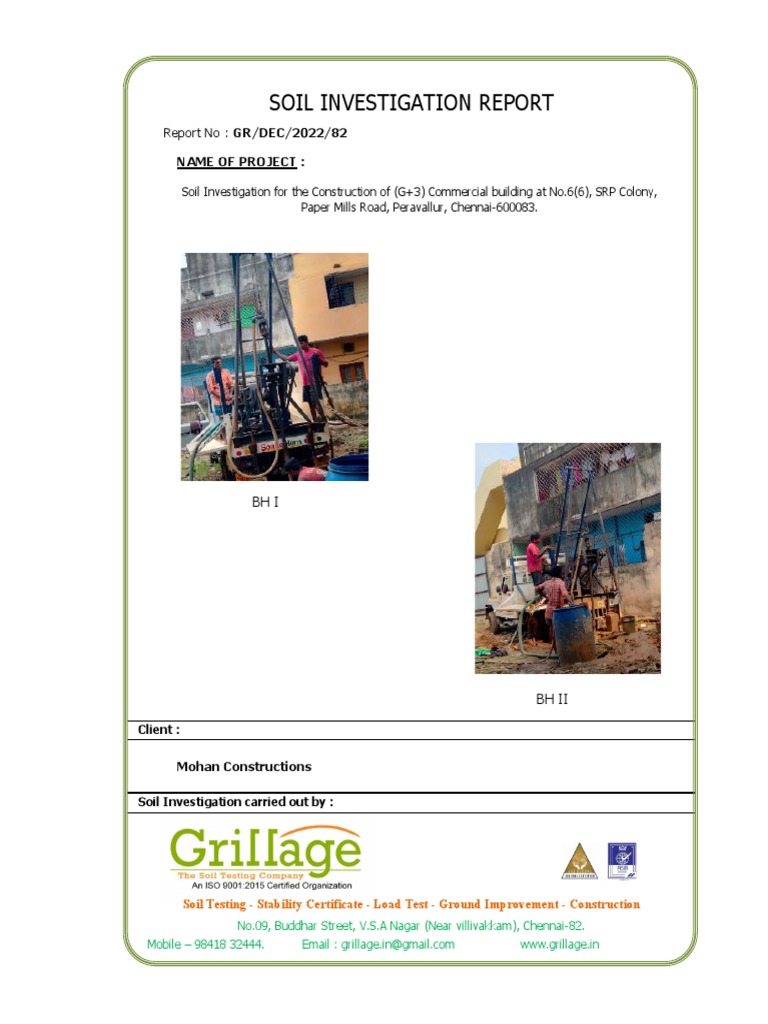 GR82-22 Kolathur Soil Investigation Report | PDF | Deep Foundation | Geotechnical Engineering