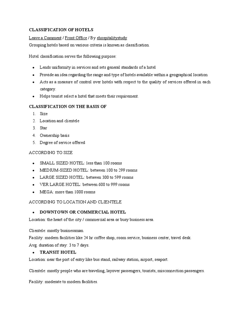 Hotel Classification Overview | PDF