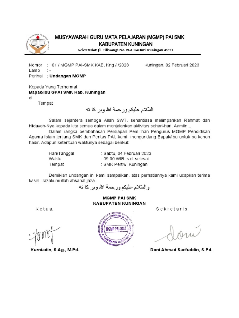 Surat Undangan Rapat Mgmp Pai Pdf