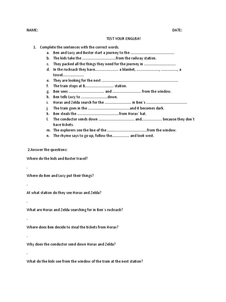 Test Clasa 4 English Ben &lucy | PDF