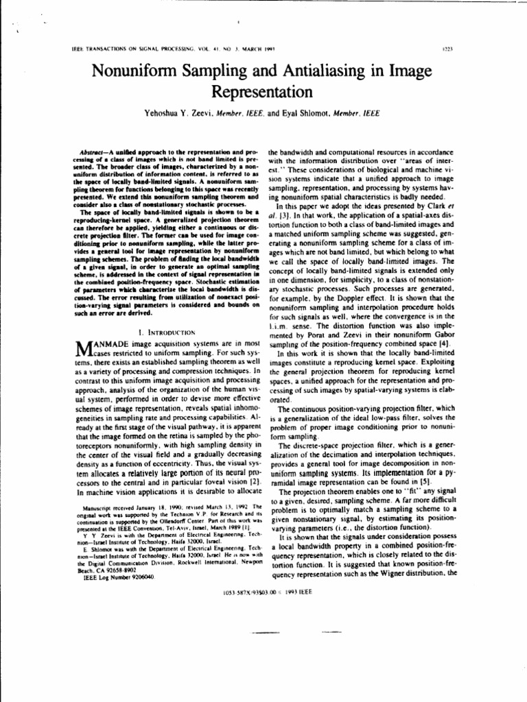 Nonuniform Sampling And Antialiasing In Image Representation Y Zeevi 1993 Pdf