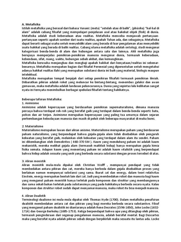 Filsafat Metafisika Dan Ontologi | PDF