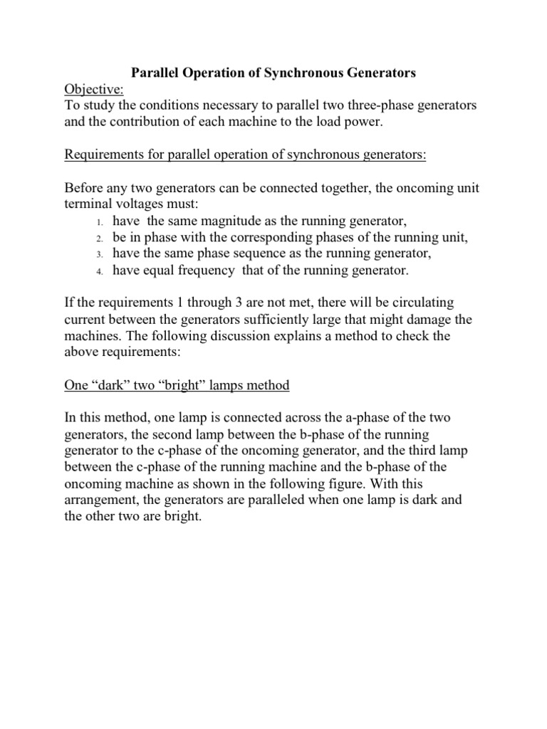 Parallel Operation of Synchronous Generators | PDF | Electric Generator ...