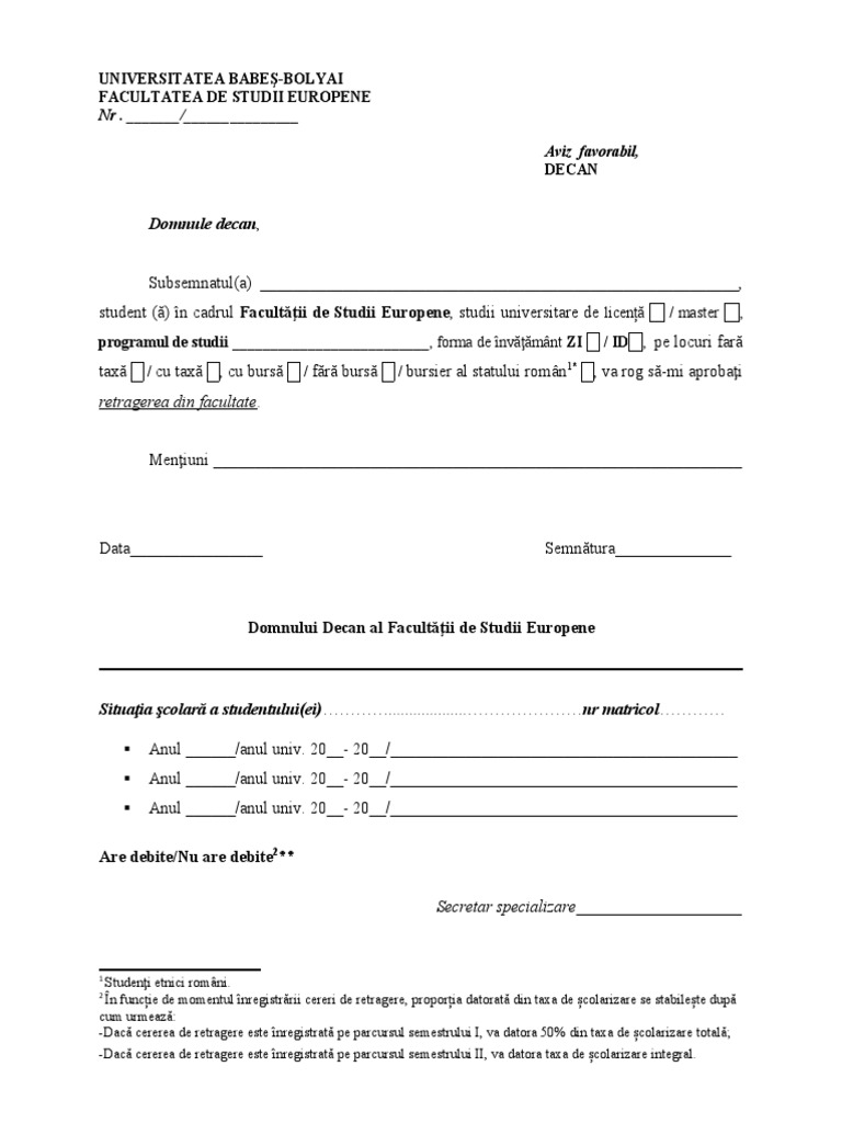 2023 CERERE Retragere Din Facultate | PDF
